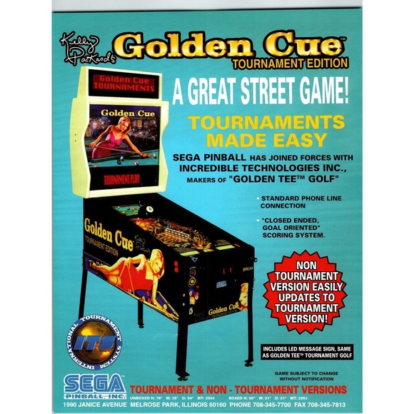 Art | Kelly Packard Golden Cue Pinball Flyer Original Lady Pool Table ...